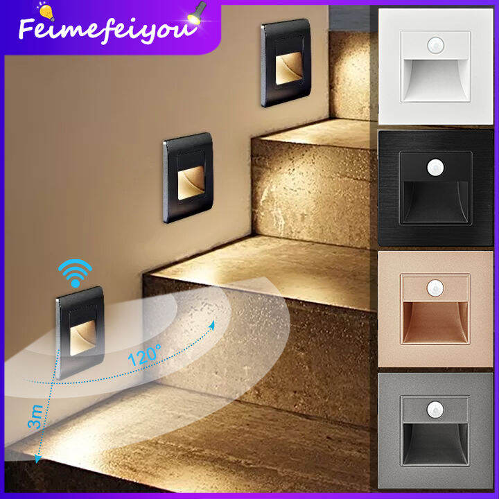 LED Sensor Step Lights Stair Corridor Light Recessed Indoor Wall Lamp ...