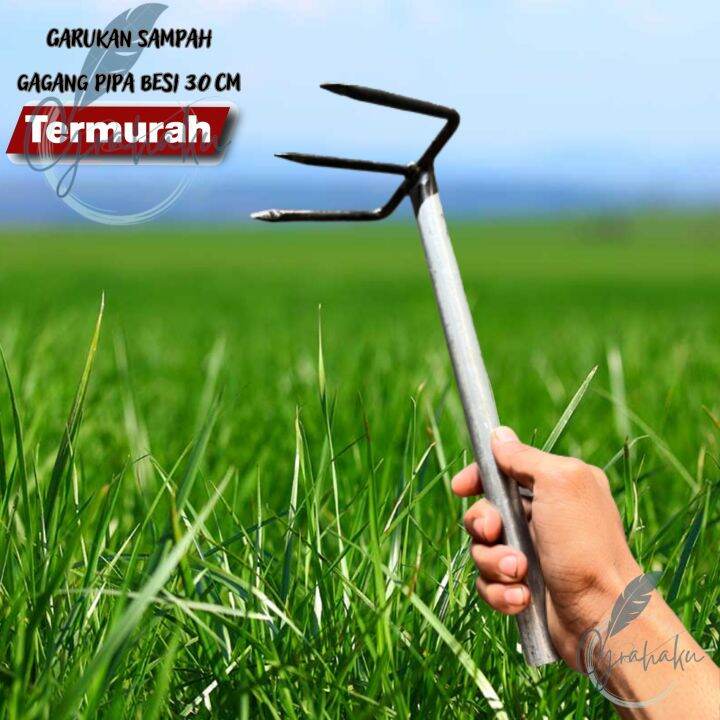 Garukan Sampah Gagang Pipa Besi 30 Cm - Garon 3 Garpu Pembersih Parit ...