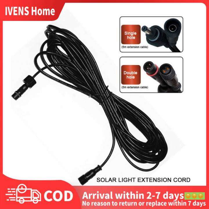 Double Hole Solar Light Extension Cable 5 Meters Waterproof Power Cord ...