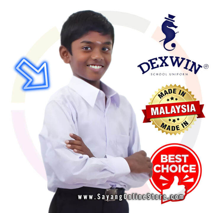 Primary Secondary School Boy Uniform Dexwin White Shirt Koshibo Kemeja Putih Licin Lengan ...