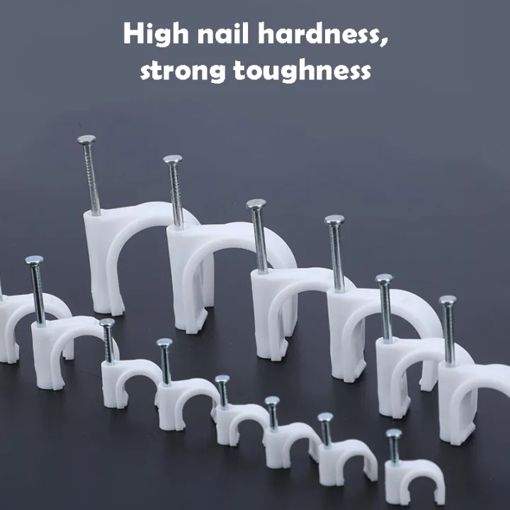 Letat🔥 100pcs/bag 10mm round steel nail cable clamps for Ethernet LAN cable wall nail holder ...