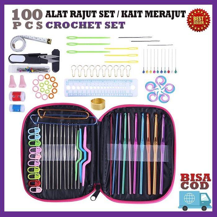 100 Pcs/Set Alat Kerajinan Crochet DIY Lengkap COD / Set Kait Rajutan ...