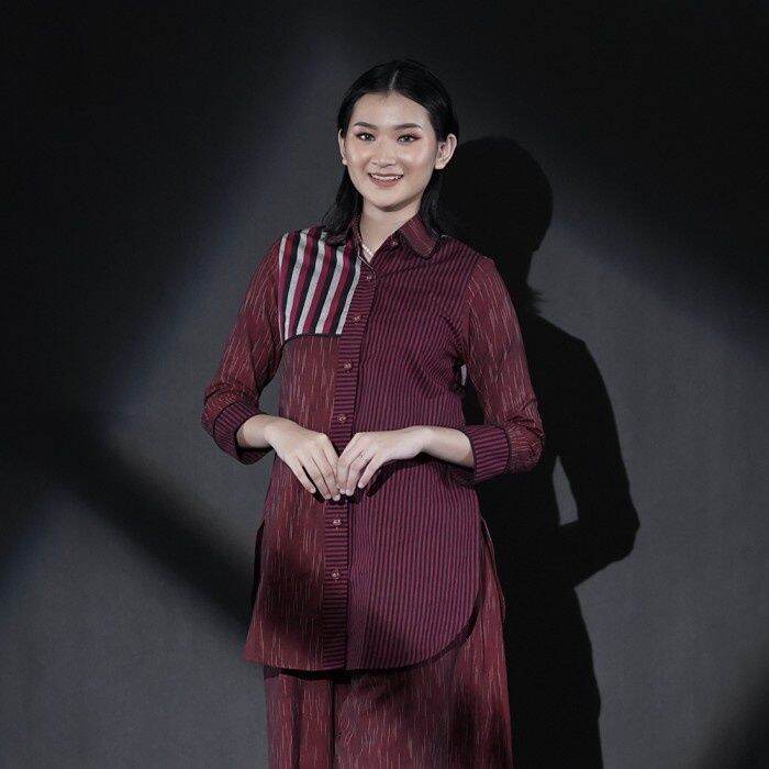 NONA RARA-Pratalita Lurik T1606,Baju kerja blouse batik wanita modern ...