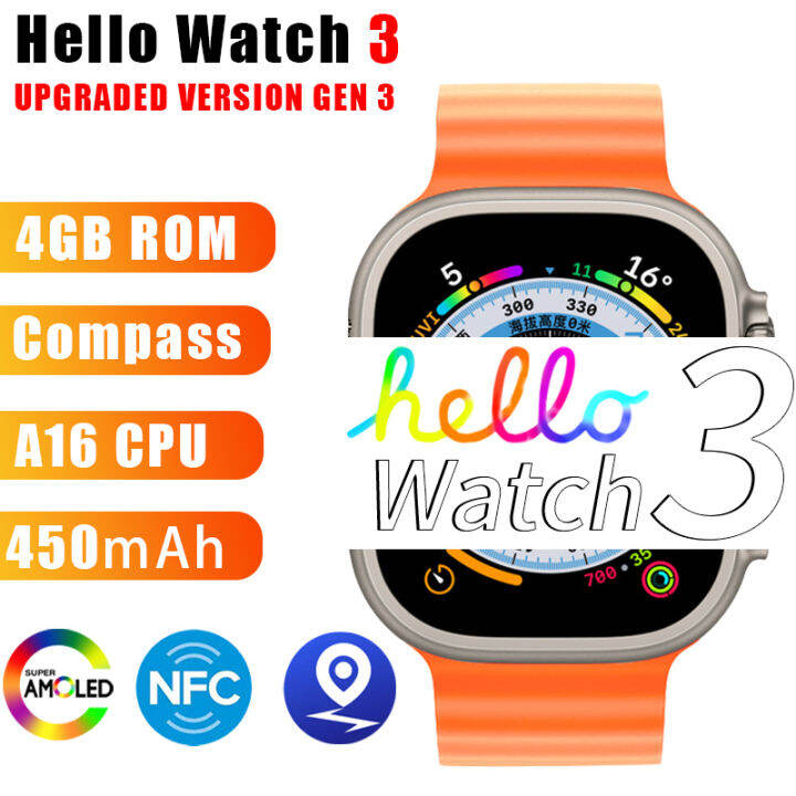Original New Hello Watch 3 AMOLED Smartwatch Ultra Series 8 4GB ROM NFC ...
