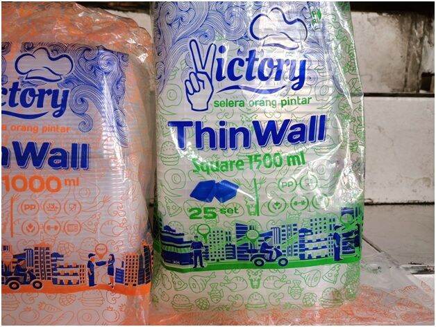 paket 5 pcs, Thinwall Victory segi kotak 1500 ml, lebih besar, dimensi ...