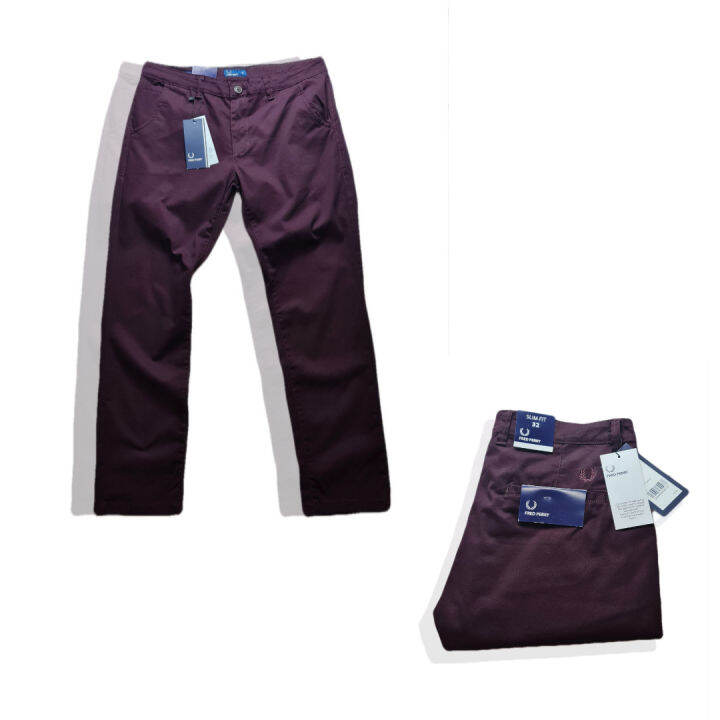 Fred Perry Men’s Classic Twill Trousers Red Wine Size 28-42 { Ready ...
