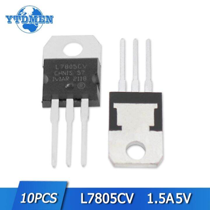 เครื่องควบคุมแรงดันไฟฟ้า7805 L7805 L7805CV 10ชิ้น IC 5 V 1.5A ต่อ-220 ...