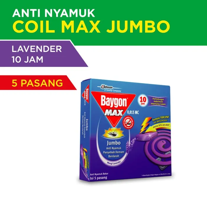 Baygon Obat Nyamuk Bakar Lavender Isi 5 Pasang/ Baygon Coil Jumbo Max ...