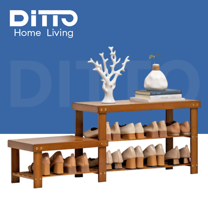 Ditto Bamboo Shoe rack Shoe Stool 100/70/50CM 2Layers Benches Holds 10 ...