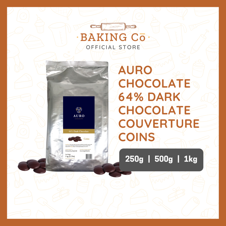 Auro Chocolate 64% Dark Chocolate Couverture Coins - 250g/500g/1kg ...