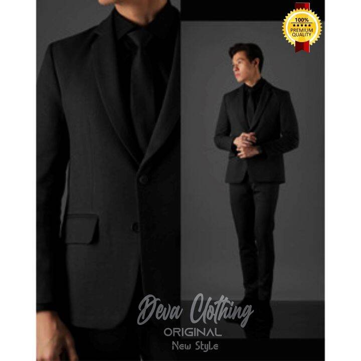 jas blazer pria// jas kantor//jas wisuda JAS WARNA HITAM Kancing Dua ...