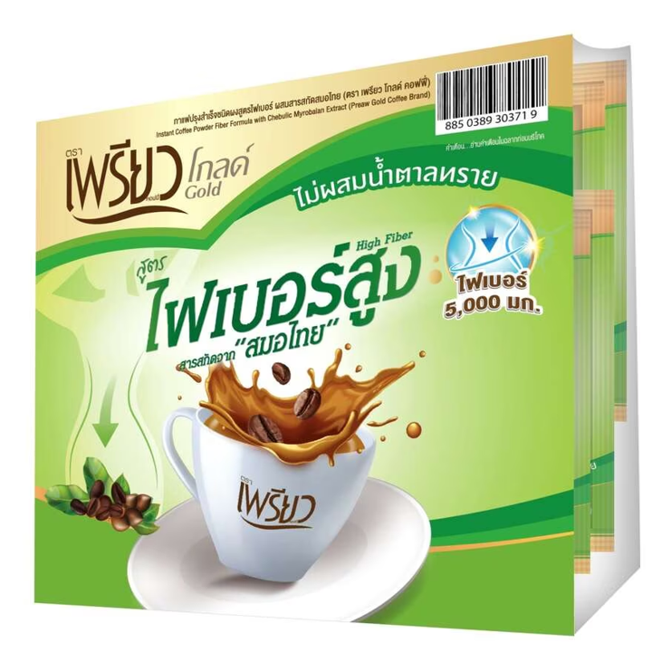 Preaw Coffee Gold Fiber เพรียว อินสแตนท์ คอฟฟี่ โกลด์ ไฟเบอร์ 16g. x 24 ...