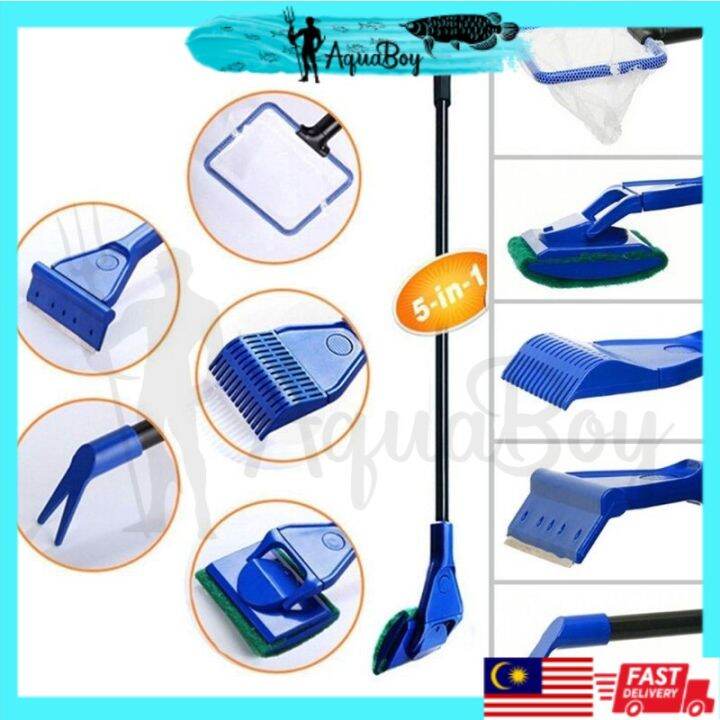 5 in 1 Aquarium Cleaning Tools Fish Tank Aquascaping Clean Set Fish Net ...