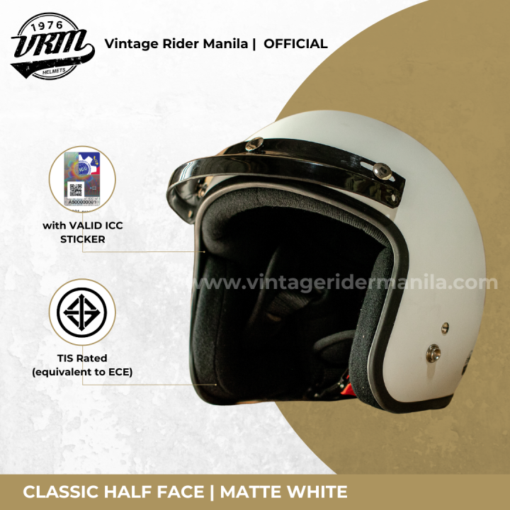 VRM 1976 Classic Matte White Half Face Helmet | Lazada PH