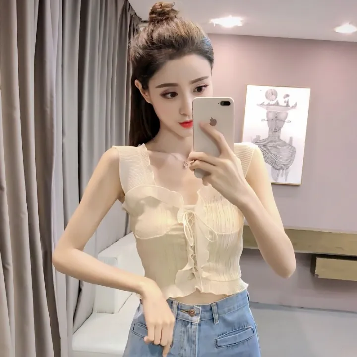 Gakki เสิ้อกล้ามไหมพรม สายเดี่ยว เสื้อไหมพรม สไตล์เกาหลีทรงเกาะอกเซ็กซี่ 364# | Lazada.co.th