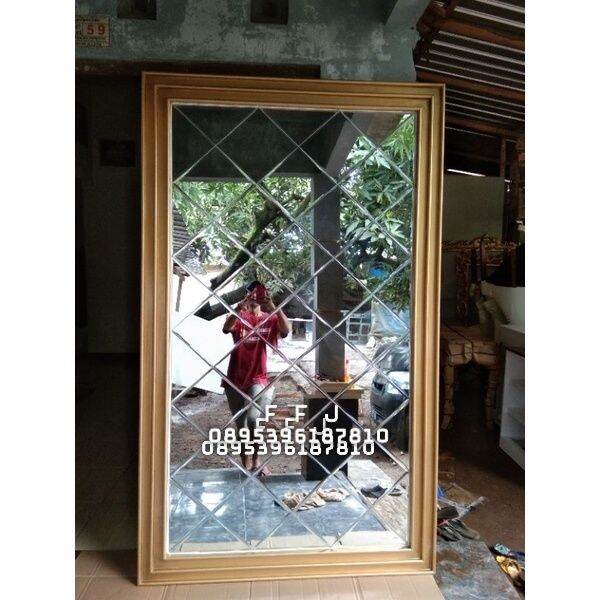frame kaca bevel silang gold cermin hias dinding minimalis modern ...