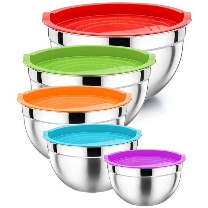 Mixing Bowl with Lid Set of 5, Stainless Steel Nesting Salad Bowl Set ...