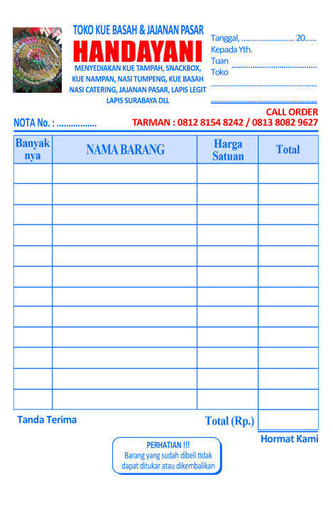 NOTA CUSTOM 1 RANGKAP / NOTA OLSHOP NAMA SENDIRI 1 PLY (MIN 4 BUKU ...