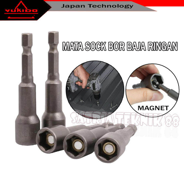 YUKIDO - MATA SOCK BOR BAJA RINGAN Mata Bor Baut Roofing Magnet Baja Ringan H8 X 65 Mm Socket ...