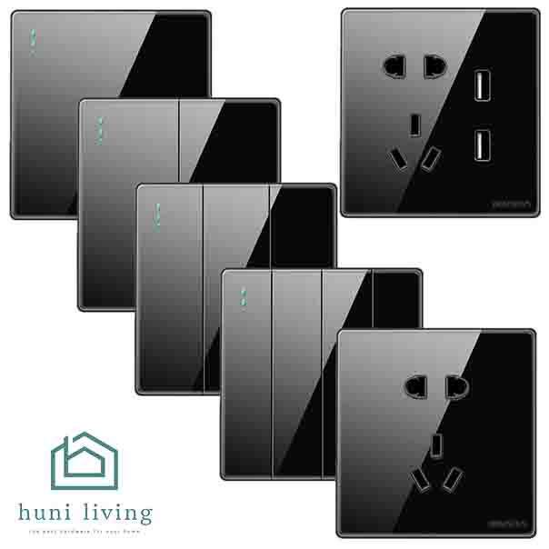 Saklar / Sakelar Lampu Hitam Black Glossy 1/2/3 Gang Electrical Switch ...