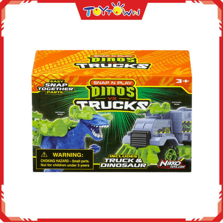 Snap n' Play Dinos vs Trucks - Blue Raptor vs. Green Sludge Sweeper ( 4 ...