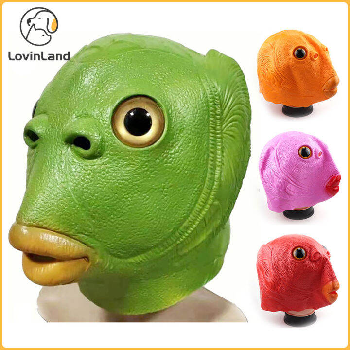 Halloween Carnival Party Funny Green Fish Head Mask Headgear Practical ...