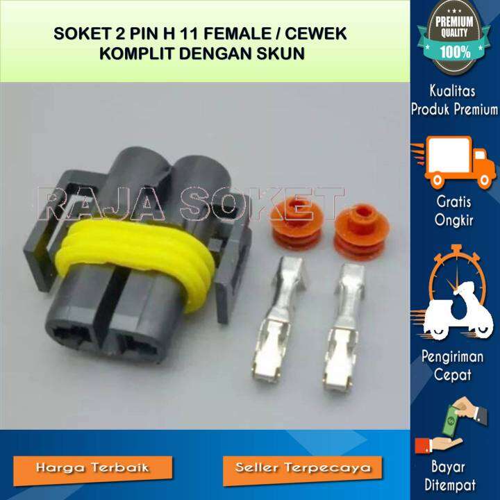 ( isi 5 pcs ) SOKET 2 PIN SOKET LAMPU H11 SOKET SOCKET KONEKTOR KABEL 2 PIN MOBIL MOTOR OTOMOTIF ...
