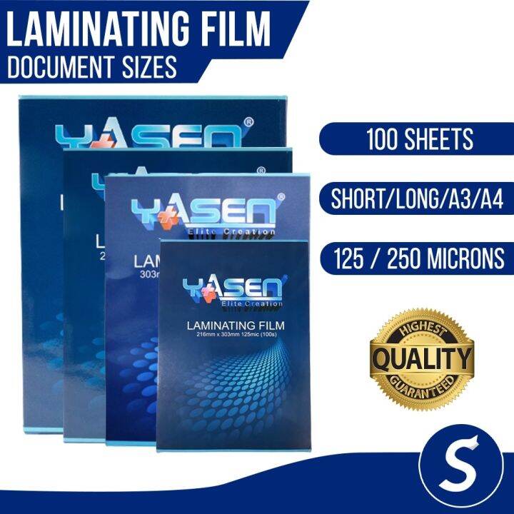 Quality Assurance YASEN Laminating Film (A4 / A3 Long) [125/250Microns] 100Sheets | Lazada PH