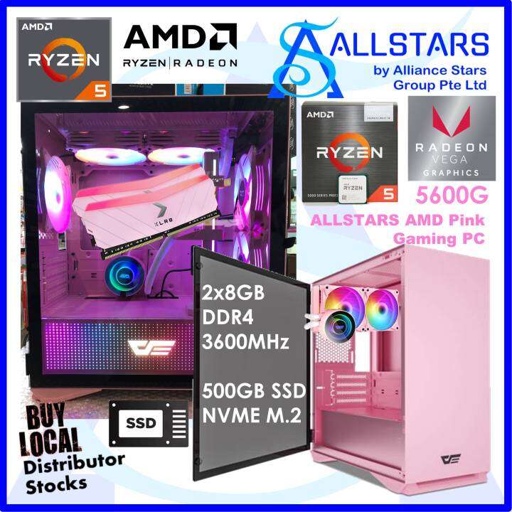 ALLSTARS AMD Pink Entry Branded Gaming Liquid Cooled System : AMD Ryzen 5 5600G / ADATA D50 ...