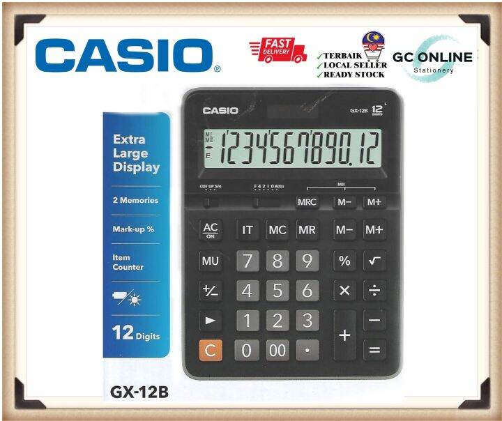 Casio GX-12B Extra Large Display Calculator (12 Digit) / Mesin Kira Besar | Lazada