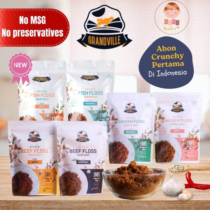 Grandville Abon Sapi Ayam Ikan Crunchy Makanan MPASI Instan Snack Anak ...