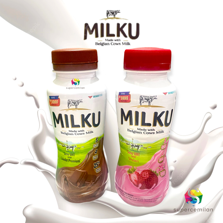 MILKU Susu UHT Cokelat Premium / Strawberry Botol 200 ML | Lazada Indonesia