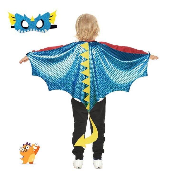 Halloween children's dinosaur cloak mask tail shiny pterosaur ...