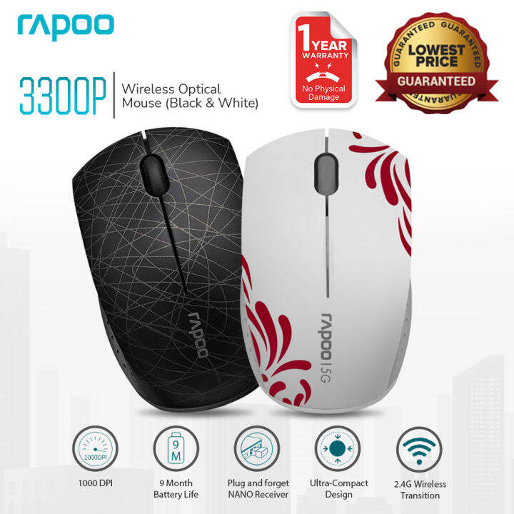 Rapoo 3300P Plus 2.4G Wireless Mouse 10m Working Range DPI 1000 Super ...