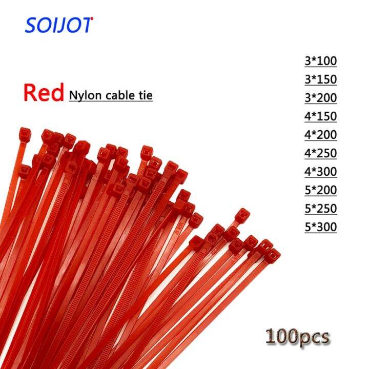 Self-Locking Plastic Nylon Wire Cable Zip Ties 100pcs Red Cable Ties ...