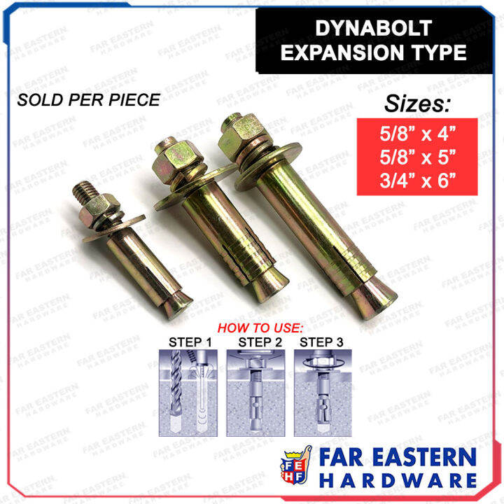 Dynabolt Expansion Type 5/8" x 4" | 5/8" x 5" | 3/4" x 6" Dyna Bolt ...