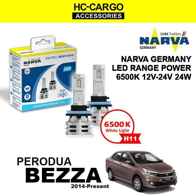 NARVA H8/H11/H16 12V & 24V 6500K Range Performance LED Headlight Bulb Set for Perodua BEZZA 2014 ...