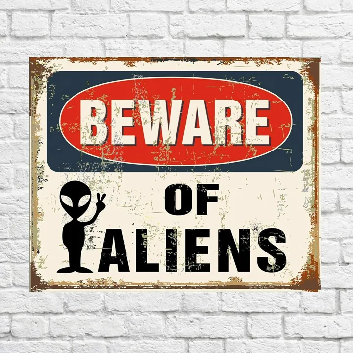 Beware of Aliens Vintage Style Metal Sign Iron Painting for Indoor ...