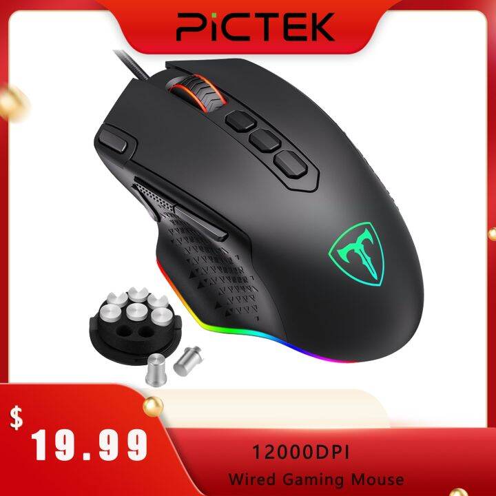 PICTEK 12000DPI Ergonomic Wired Gaming Mouse USB Computer Mouse Gamer With RGB Backlit 10 ...