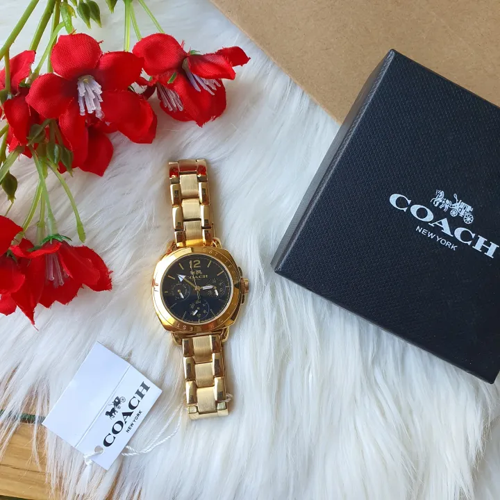 Original Coach Mini Boyfriend Multifunction Chronograph Black Dial Gold ...