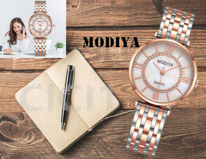 นาฬิกาข้อมมือแฟชั่นผู้หญิง Modiya นาฬิกาข้อมือควอทซ์สายสแตนเลสสําหรับ ...