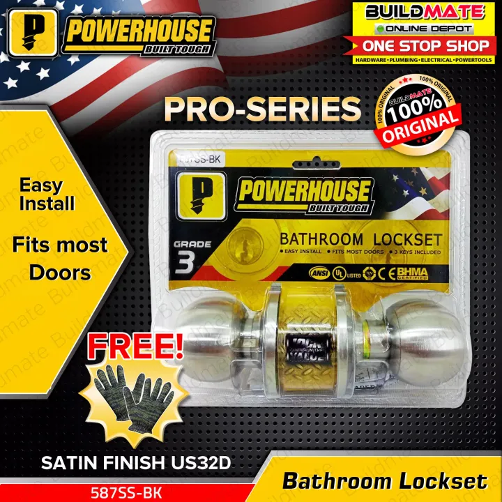 POWERHOUSE PRO SERIES Cylindrical Bathroom Lockset Satin Finish ...