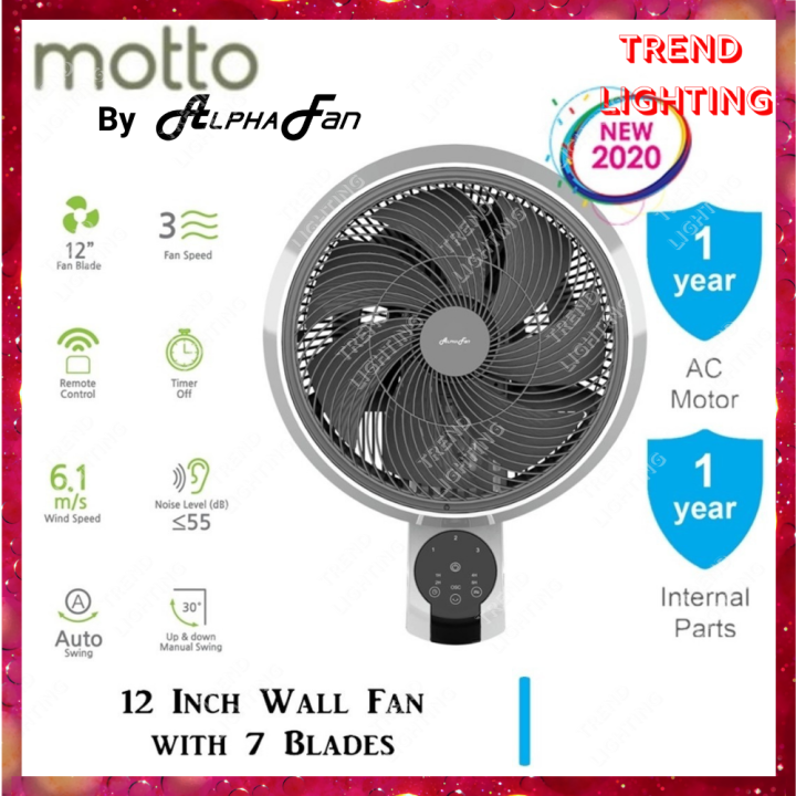 Alpha Fan Motto WF60 12" Wall Fan with Remote Control | Motto Remote ...