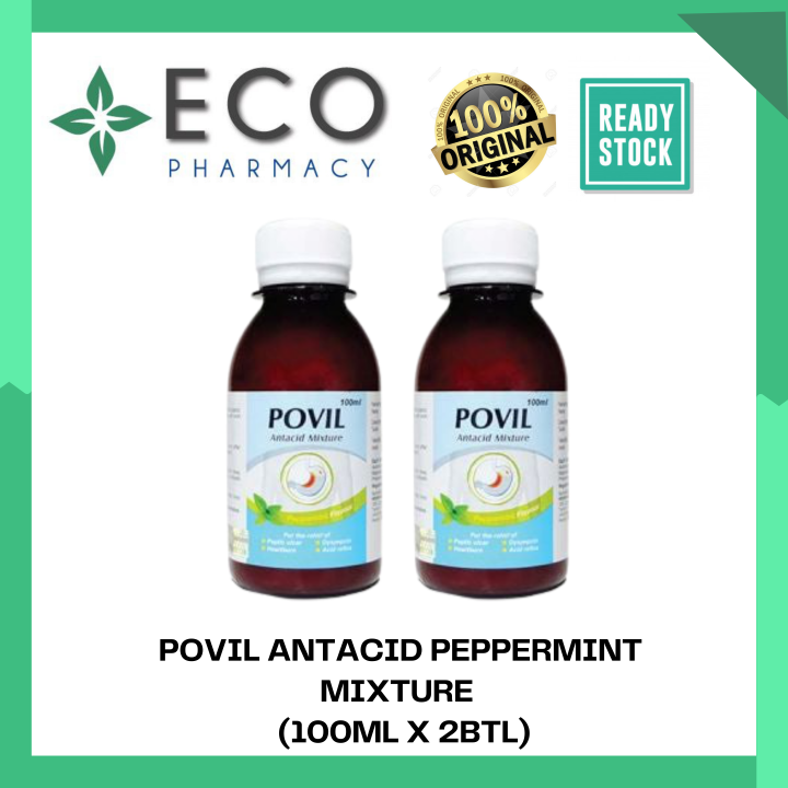 POVIL ANTACID PEPPERMINT MIXTURE (100ml x2BTL) EXP10/23 | Lazada