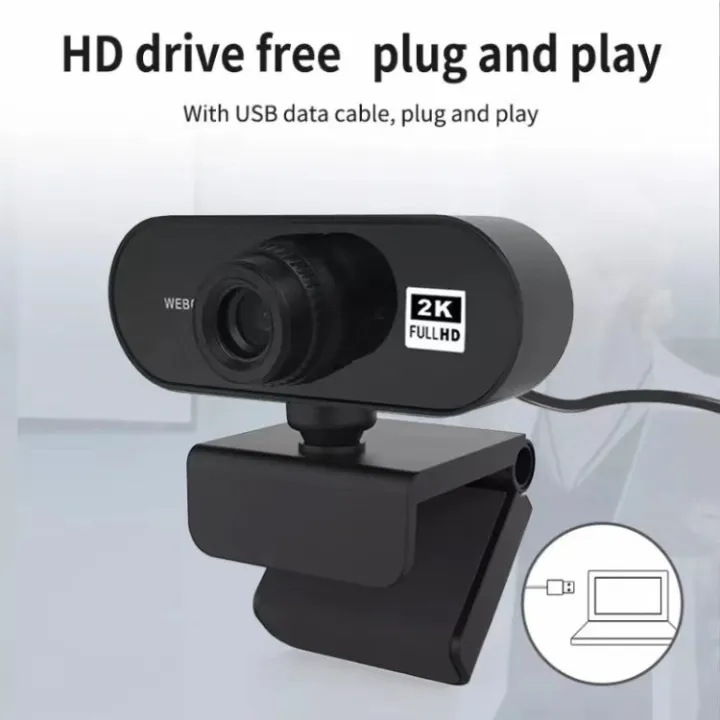 Webcam Full HD 2K/1080P Camera USB Built-in Microphone 360 Rotate ...
