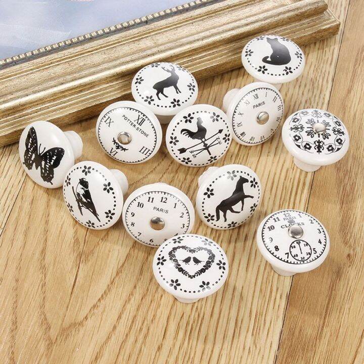 DSFZC Clock style With Screws Cupboard Ceramic Door Drawer Cabinet Pull ...