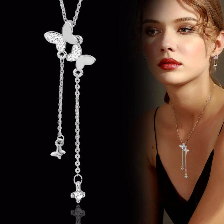 SINLEERY สร้อยคอจี้ห้อยยาวโรแมนติกสำหรับผู้หญิงสีทองเงินเครื่องประดับ XL684สำหรับงานแต่งงาน ...