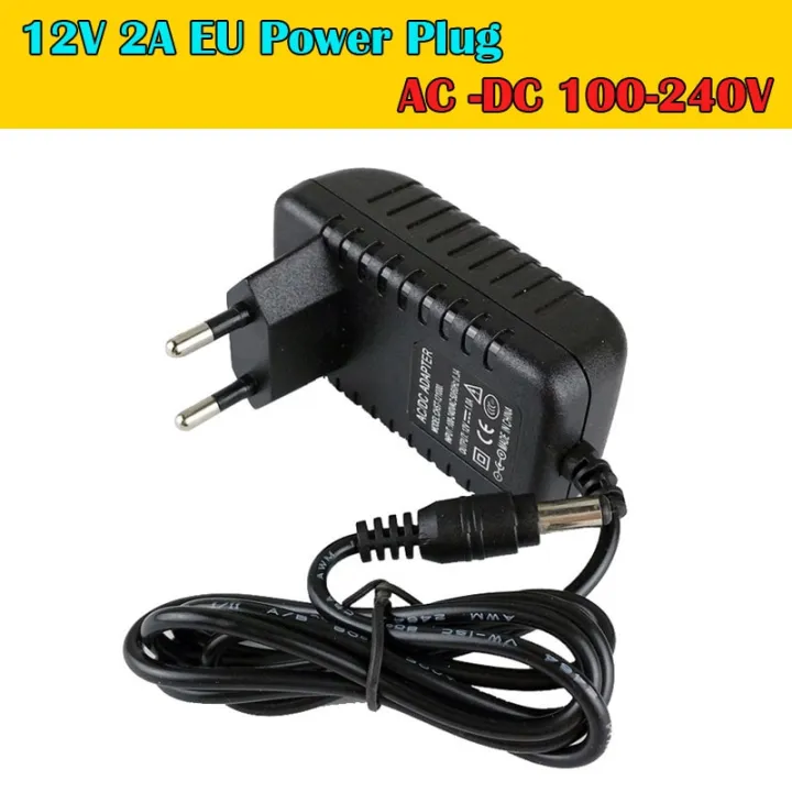 EU Type Plug AC 100-240V to DC 12V 2A Power Supply CCTV Camera LED ...