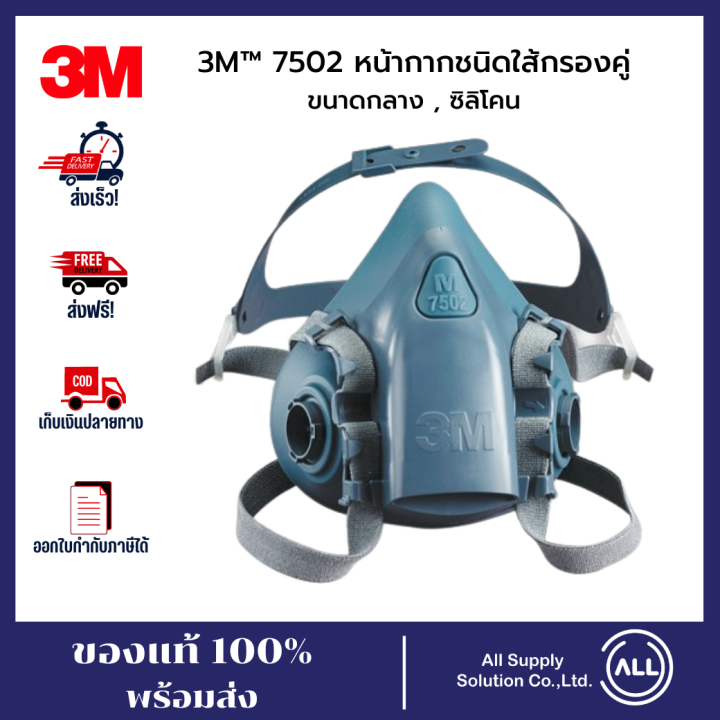 3M 7502 หน้ากากชนิดใส้กรองคู่ ไม่รวมแผ่นกรอง หน้ากากกันฝุ่น กันแก๊ส กัน ...