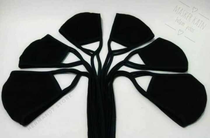 MASKER KAIN HITAM POLOS 3 LAPIS TALI PANJANG / MASKER HIJAB / MASKER ...